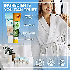 Aqua Organics Hotel Soaps and Toiletries Bulk Set | 1-Shoppe All-In-Kit Amenities for Hotels & Airbnb | 1oz Hotel Shampoo & Conditioner, Body Wash, Body Lotion & 1oz Bar Soap Travel Size | 75 Pieces
