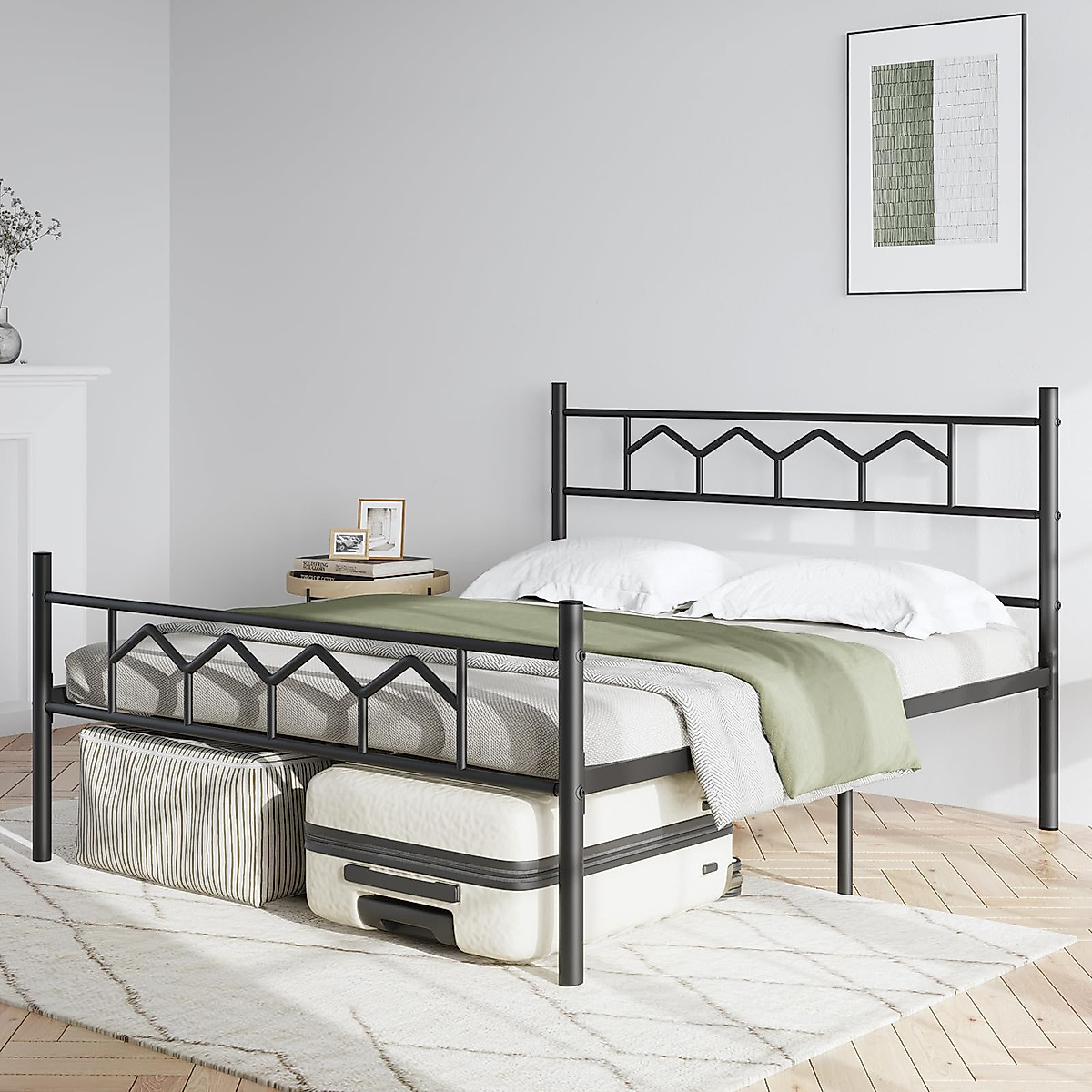 Novilla Queen Bed Frame Elegant Style with Headboard and Footboard, 14" High Metal Platform Bed Frame for Bedroom, Guest Room, Heavy Duty Metal Slats Support, No Box Spring Needed, Easy Assembly