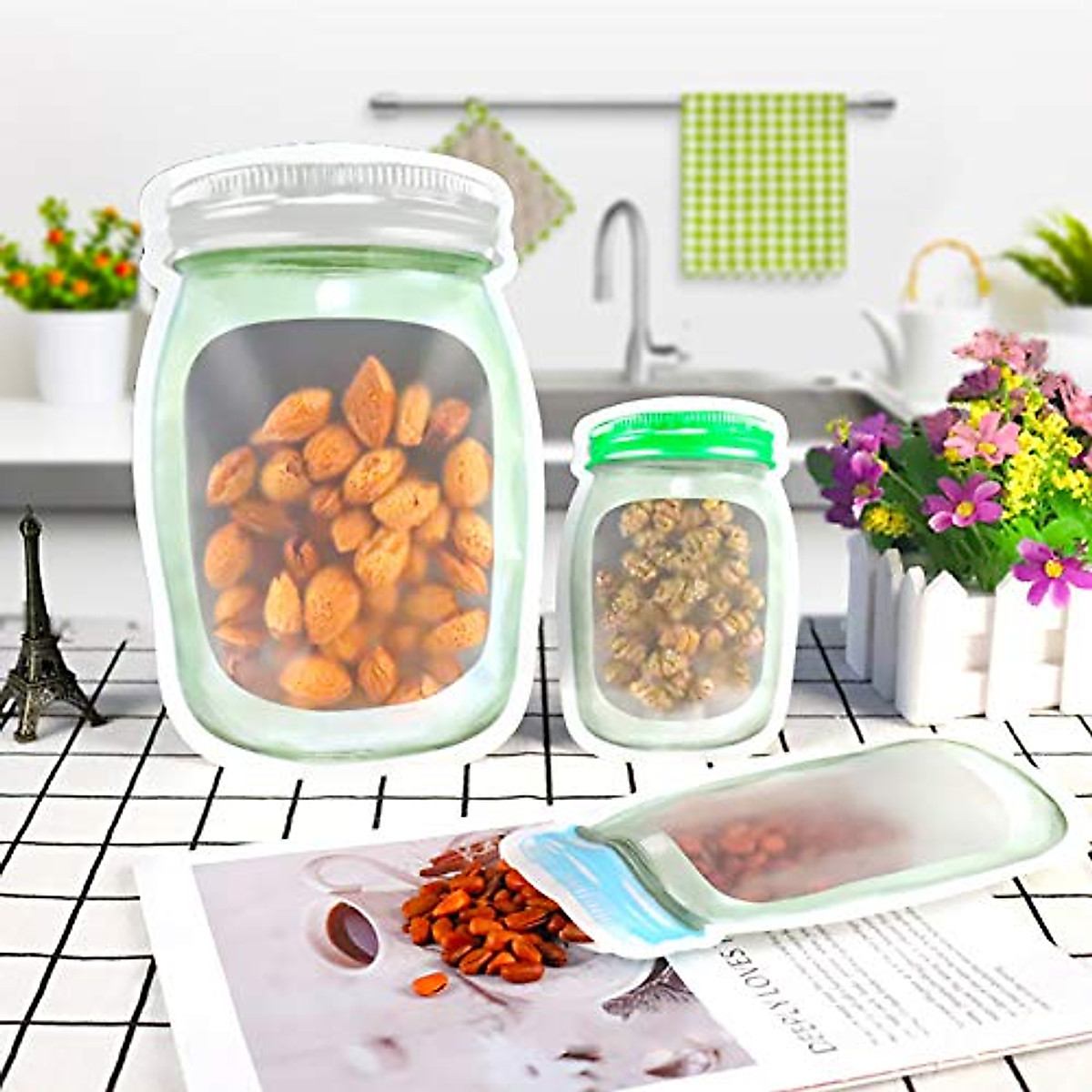 Enkrio 20 Pack Reusable Mason Jar Bags Reusable Mason Jar Ziplock Bags Food Storage Bag for Kitchen Food Snack Sandwich Leakproof Snacks Food Saver Bags