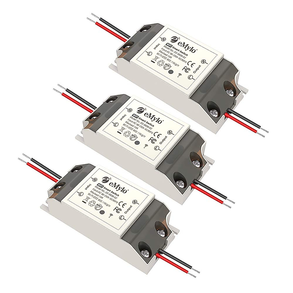 Wifi Switch, Tuya Smart Relay Wireless Remote Control Light Switch Voice Control Outlet Timer Work with Alexa and Google Assistant 90-250V One Channel, 3 Pack