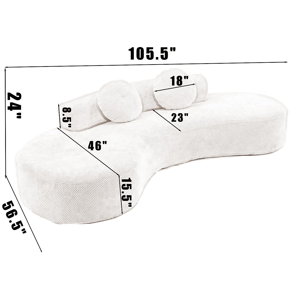 105.5" Modern Curved Sofa Couch for Living Room,Corduroy Fabric Cloud Sofa with 2 Pillows,Minimalist Style Comfy Couch,3 Seater,no Assembly Required,Beige