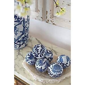 A&B Home 3" Blue and White Oriental Decorative Orbs for Bowls Vases Table Centerpiece Decor Set of 6 Ceramic Sphere Ball