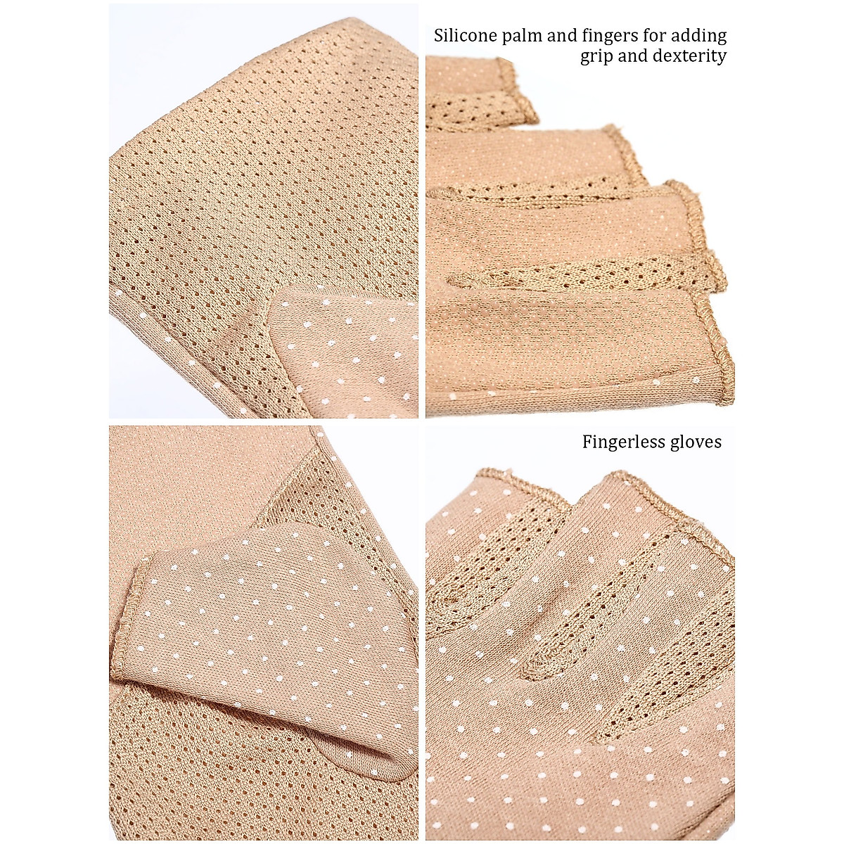 Maxdot Fingerless Gloves Non Slip UV Protection Driving Gloves Summer Outdoor Gloves for Women and Girls (Khaki,2 Pairs)