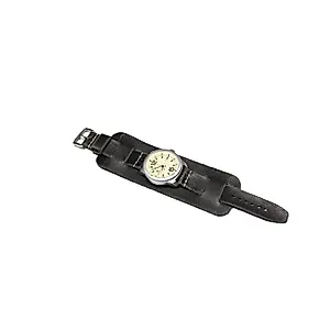 Cuff watch band - leather watch cuff strap black - aviator steampunk bands Handmade 18mm 20mm 22mm 24mm (22mm)