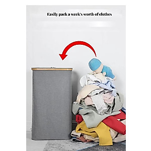 100L Laundry Basket with Lid,Portable with Handle, Detachable inner Bag, Clothes Hamper with Bamboo Handles for Clothes Toys in Dorm Bedroom Bathroom -Foldable Laundry Hamper，Gray