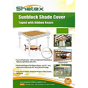 Shatex Shade Panel Block 90% of Sunlight with Ready-tie up Ribbon for Pergola Gazebo Porch 10ft (10x20ft)