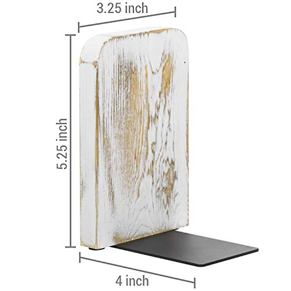 MyGift Vintage Whitewashed Wood Office Desktop Bookends, 1 Pair