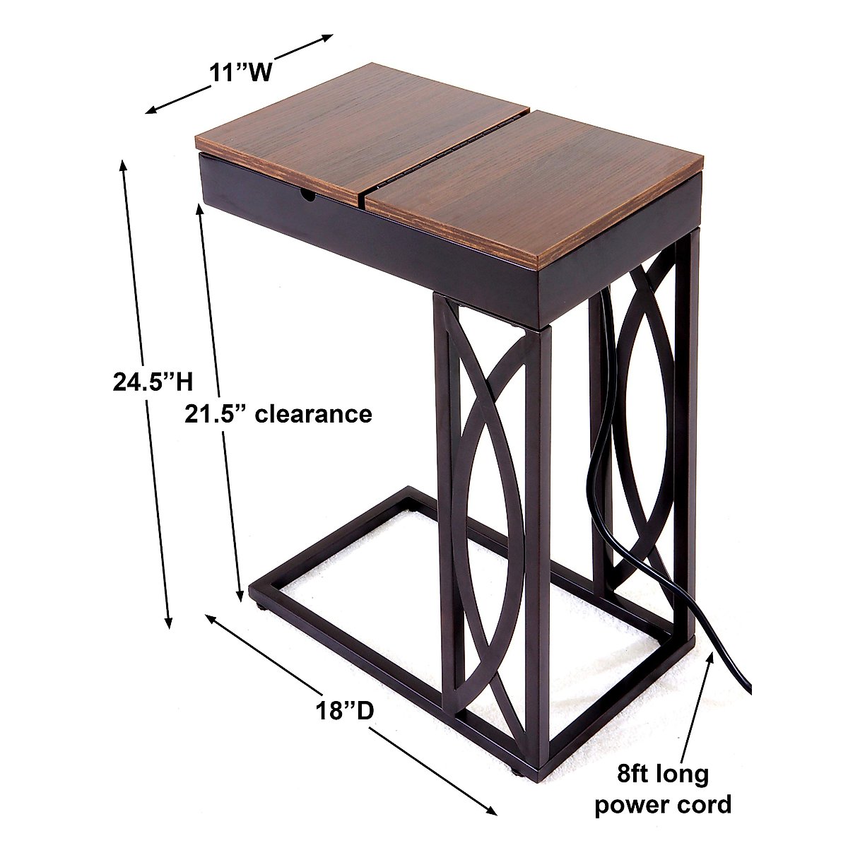 Leisure Space SeeTable - Stash with Device Stand, Charging Station, and Storage (Dark Brown Frame/Walnut Finish Table Top) - C Table/End Table/Side Table/Accent Table