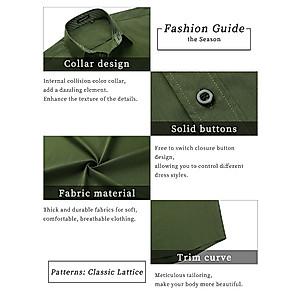 HISDERN Green Dress Shirts for Men Regular Fit Business Casual Button Down Shirts Olive Green Short Sleeve Mens Shirts Fashion Contrast Striped Collared Shirt
