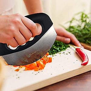 Checkered Chef Mezzaluna Knife - Rocker Knife, Mincing Knife, and Mezzaluna Chopper w/Single Blade and Cover/Sheath - Vegetable Cutter & Salad Chopper