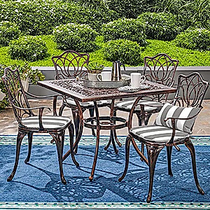 TWLEAR Indoor/Outdoor Chair Cushions 16x17 Inch, Patio Chair Cushions with Ties, All Weather Seat Cushions for Patio Furniture Home Garden Chair Use, Set of 4, Stripe Cabana Black