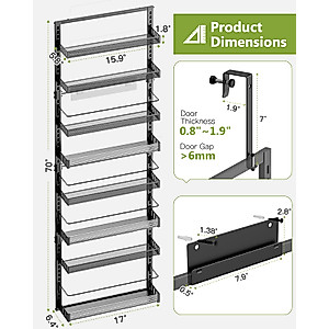 POKIPO 8-Tier Over the Door Pantry Organizer, 2 in 1 Large Door Spice Rack with Adjustable Metal Baskets, Heavy Duty Hanging or Wall Mounted Storage Organizer for Kitchen Pantry and Room Wall