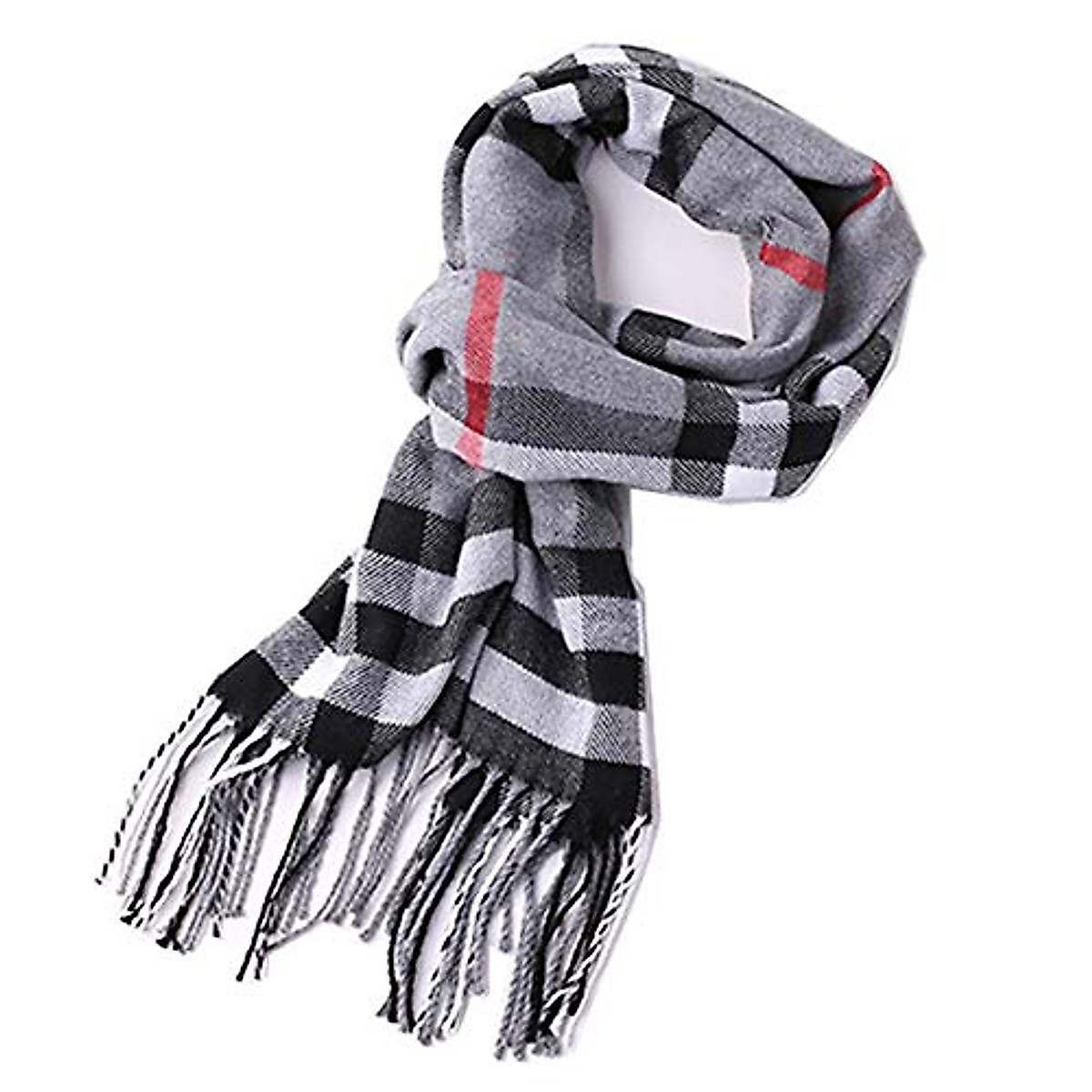 Rdylymx Men's Plaid Scarf Cashmere Feel Arrival Winter Soft Warm Scarf (Light Gray)