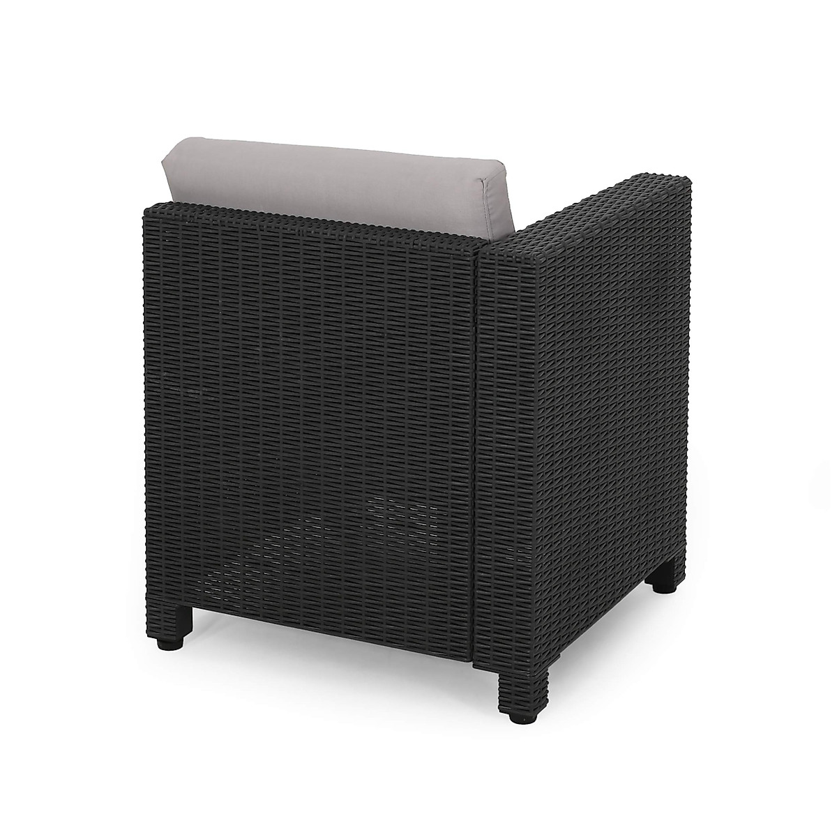 Great Deal Furniture Stephanie Outdoor Faux Wicker 3 Seater Sectional Set with Ottoman, Dark Gray and Gray