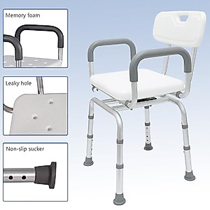 PETKABOO 360 Degree Shower Chair Swivel,Portable Seat with Armrests and Back, Adjustable Height Seat for Bathtub (White1)