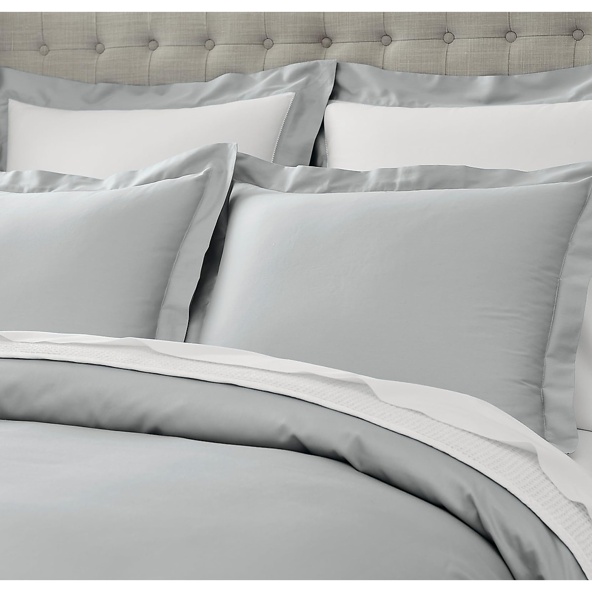 BOLL & BRANCH Percale Hemmed Duvet Set - King/Cal King, Mineral - Luxury 100% Organic Cotton - 1 Duvet Cover, 2 Shams - Crisp, Naturally Cooling Weave
