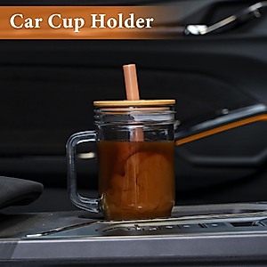 Luxfuel 24oz Wide Mouth Mason Jar Drinking Glasses Tumbler with Handle and Bamboo Lids,Reusable Smoothie Cup for Iced Coffee,Water,Juice - 2 Pack