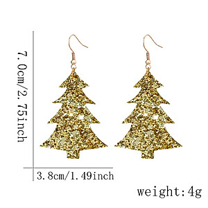 Lightweight Christmas Tree Faux Leather Sequins Dangle Earrings Glitter three-layer splicing sequin PU Earrings for Women Gift (Gold Christmas Tree Earrings)
