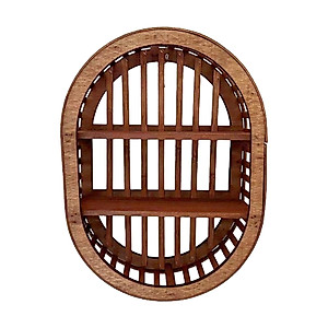 Wooden Hanging Shelf Wall Mounted Organizer Display Shelf Rustic Multifunctional for Toilet Stylish Easily Install, Oval