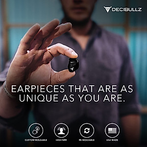 Decibullz 25-Decibel Noise-Reduction Earplugs for Hearing Protection, Custom-Molded Reusable Earplugs for Noise Sensitivity & Flights, Black