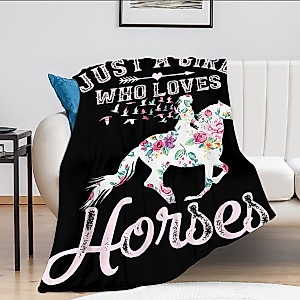 citari Just A Girl Who Loves Horses Blanket Horse Flower Throw Blanket for Girls Super Soft Warm Cozy Fleece Plush Bedding ​Blanket Horse Gifts for Women Kids Adults Couch Sofa 40"x50"