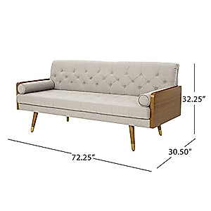 GDFStudio Christopher Knight Home Aidan Mid Century Modern Tufted Fabric Sofa, Beige