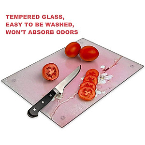 Tempered Glass Cutting Board japanese cherry blossoms in full bloom Tableware Kitchen Decorative Cutting Board with Non-slip Legs, Serving Board, Large Size, 15" x 11"