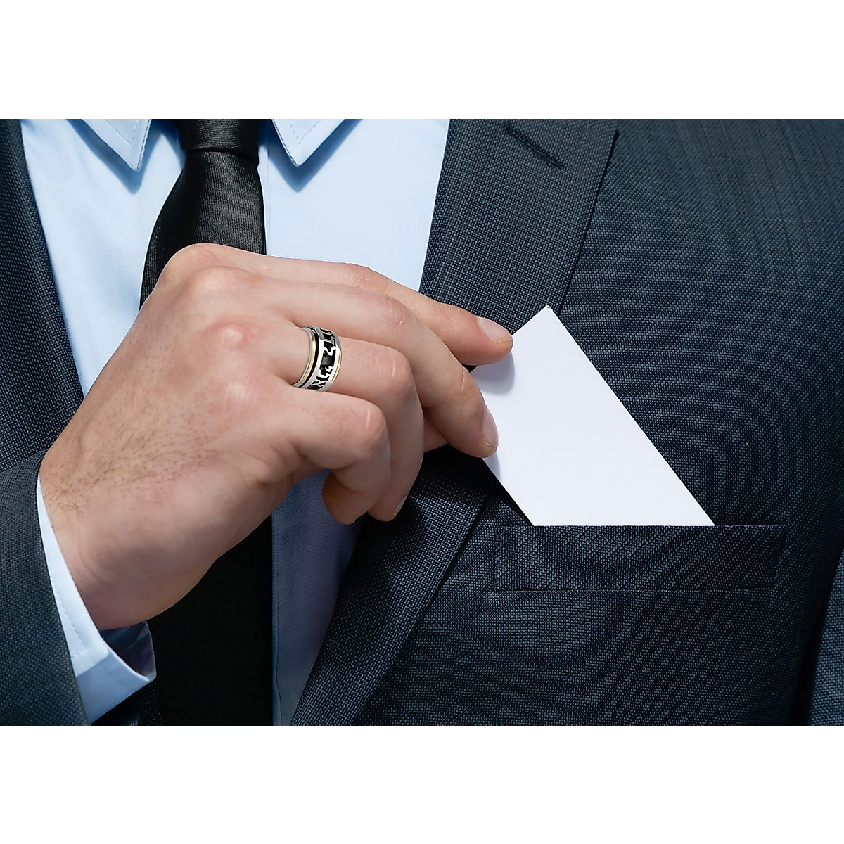 Faith Jewelry Holy Land Blessing Ring: Hebrew Statement I Am My Beloved’s Sterling Silver 925 Combined 9K Gold Wide Band, 16 Sizeb