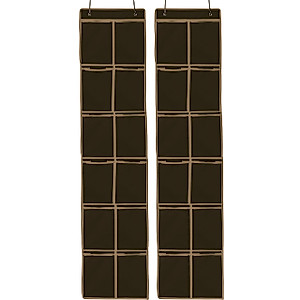 Simple Houseware 24 Pockets - 2-Pack 12 Large Mesh Pocket Over Door Hanging Shoe Organizer, Brown