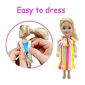 Doll Clothes and Accessories for Chelsea Dolls, Clothes Dress Pajamas Random in 6, Mini Supplies, Cat Pet playset, Girls Granddaughter Gifts