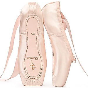 Ballet Pointe Shoes for Girls Women Professional Dance Shoes with Ribbon Toe Pads Pink