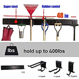 Ultrawall 22 PCS Tool Storage Rack, 112 Inches Adjustable Garage Organization Wall Mounted Storage System with 15 Hooks, Heavy Duty Steel Garden Tool Organizer Wall Holders