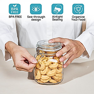 Vtopmart 34oz Glass Food Storage Jars with Airtight Clamp Lids, 3 Pack Kitchen Canisters for Flour, Cereal, Coffee, Pasta and Canning, Square Mason Jar with 8 Chalkboard Labels