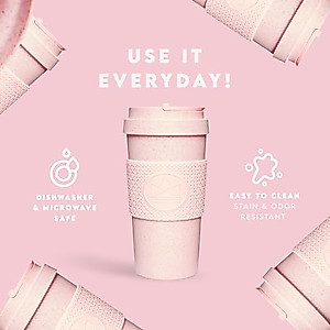 Neon Kactus Travel Coffee Mug| Double-Walled, Reusable Coffee Cup with Leakproof Lid (Wheat Straw - Pink Flamingo, 16oz (Pack of 1))