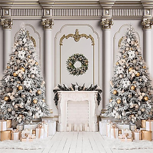 Kate 10×10ft (3×3m) Christmas Tree Photo Backdrop Xmas Palace Classic Indoor White Fireplace Gifts Decoration Photography Background for Christmas New Year Photographer Studio Props