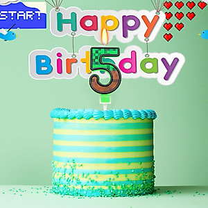 TNT Themed Birthday Cake Candles, Pixels Cake Topper for Boys Girls, Kids Birthday Party Decorations, Theme Birthday Party Supplies (Number 5)