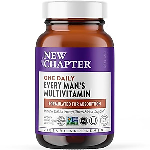 New Chapter Men's Multivitamin for Immune, Stress, Heart + Energy Support with Fermented Nutrients - Every Man's One Daily, Made with Organic Vegetables & Herbs, Non-GMO, Gluten Free - 72 ct