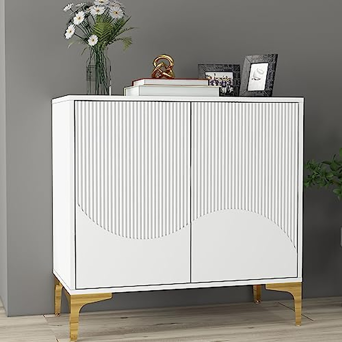 scolyk White Buffet Cabinet with Storage： White Coffee Bar Cabinet with Storage， Kitchen Sideboard Cabinet, 2 Door Cabinet Buffets & Sideboards， White Kitchen Cabinets