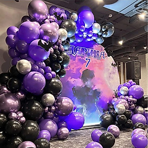147Pcs Purple Party Balloons Garland Arch Kit,Black Purple and Sliver Balloons for Birthday Party Supplies TV Drama Theme celebration