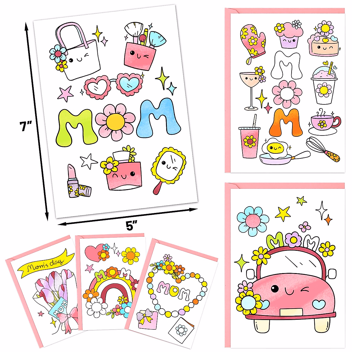 Fancy Land Color Your Own Mother's Day Cards for Kids Classroom Crafts Mom's Day Greeting Cards with Envelopes for DIY Birthday Gifts School Activities Party Favors Supplies 12Pcs
