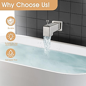 YASINU Slip On Diverter Tub Spout, Sleek Square Design for Bathroom, Fits 1/2" Copper Pipe (5/8" OD), Child-Safe Rounded Edges, Easy Installation, Brushed Nickel