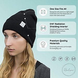 HALSA EMF Protection Hat, Faraday Beanie. EMF RF Shielding Silver Fabric. High Shielding Efficiency 99.99%. Reduce 5G, 4G, Cellular, WiFi, Bluetooth, Smart Meter RF Exposure.