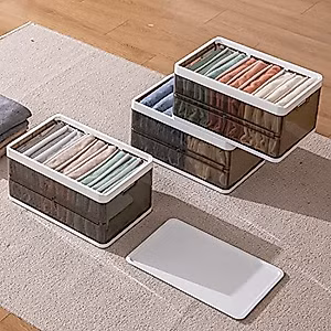 GUDEMAY Stackable Plastic Storage Bins with Lids, Foldable Closet Storage Drawer Organizers Box, Slideable Collapsible Wardrobe Closet Organizers Storage Box (1Pack-XL)
