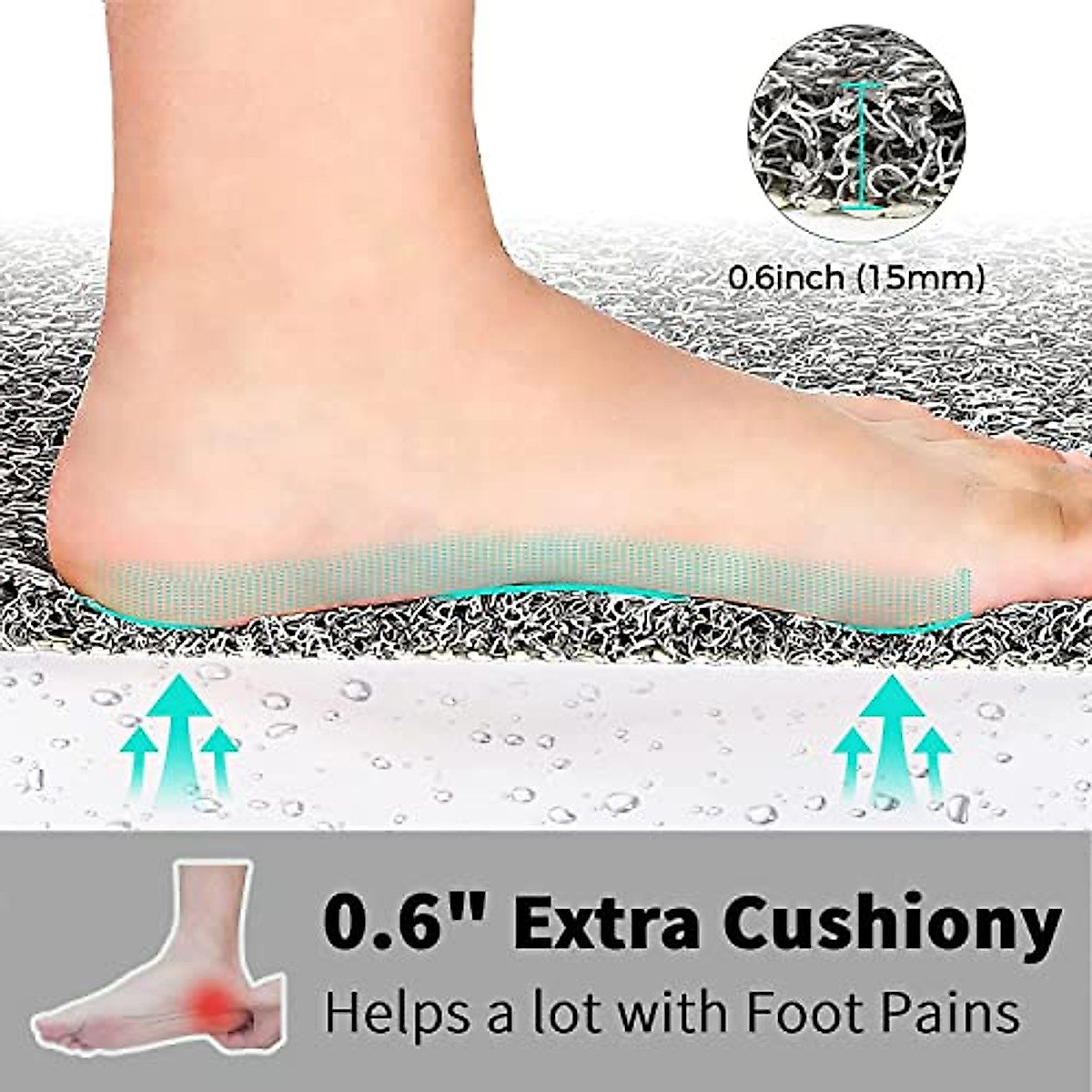 Rzoysia 0.6" Thick No Suction Cups Non Slip Shower Mat, 16"x27.5", Two Colors Design Anti-Dirty Bathtub PVC Loofah Massage Foot Mat for Bathroom, Quick Drying, Anti-Fatigue