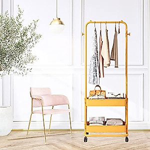 MagiDeal Multipurpose Clothing Rack with Wheels Rolling Clothes Rack Small Wardrobe Rack on Wheels for Home, Yellow