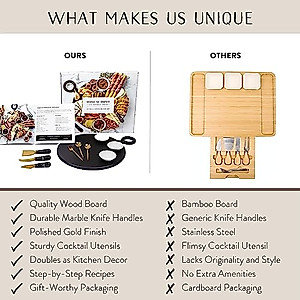 10 Piece Cheese and Charcuterie Board Set, Black, Host at Home by The Bamboo Abode, Cheese Tray with Charcuterie Accessories, Kitchen Gifts, House Warming Gift New Home