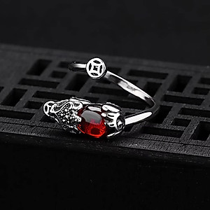 Renning Pixiu Ring Feng Shui Wealth Ring Open Adjustable Rings for Men Women Good Luck Finger Ring