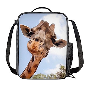 COEQINE Giraffe Pattern with Portable Lunch Bags Insulated Lunch Box Lunch Tote Bag with Shoulder Strap,Side Pocket Design,for Boys Girls Kids