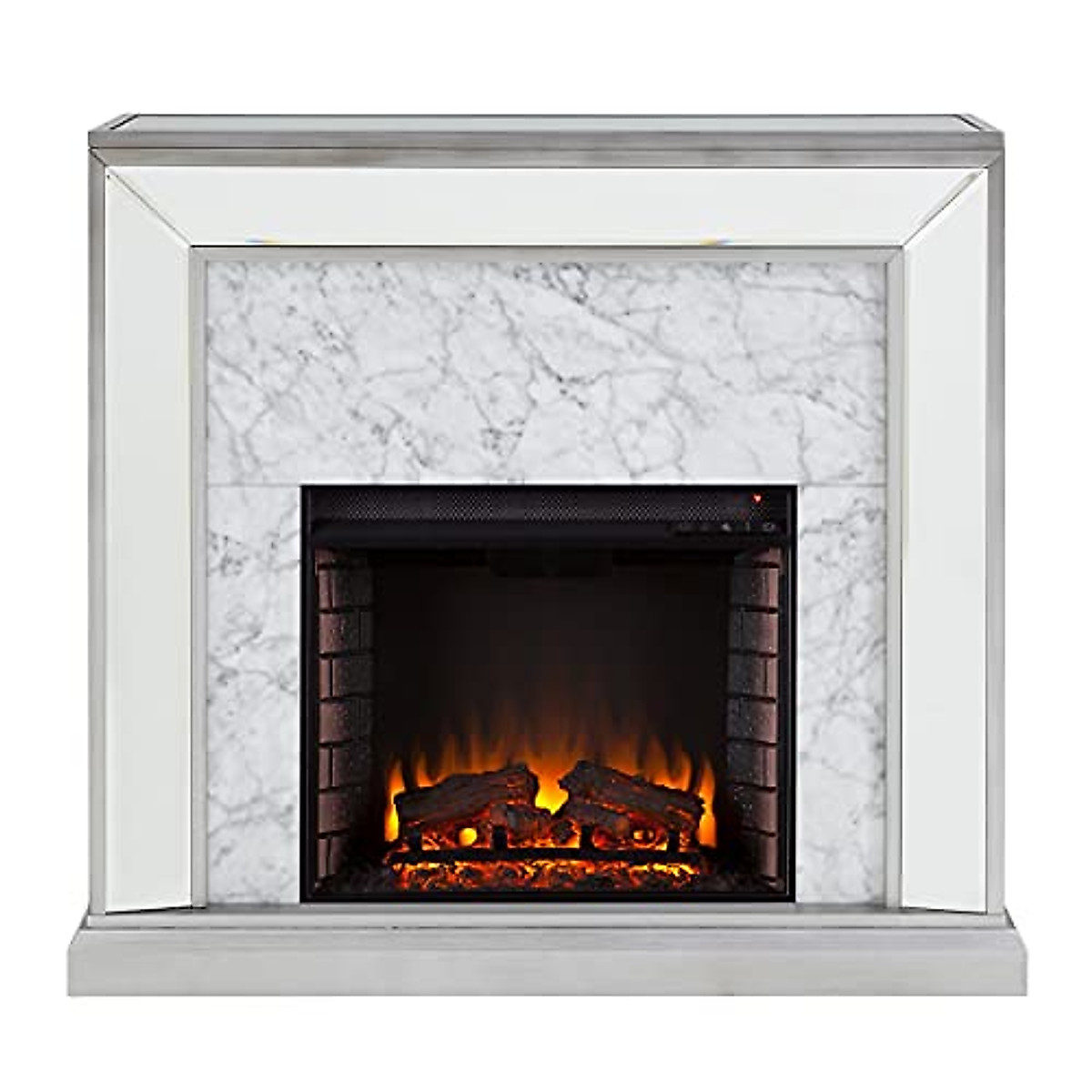 SEI Furniture Trandling Mirrored & Faux Electric Fireplace, Antique Silver/White Marble (AMZ9537201EF)