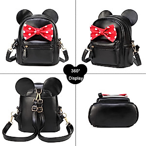 Sunwel Fashion Girls Mini Backpack Purse Mouse Ear Polka-dot Sequin Bow Convertible Backpack to Crossbody Bag for Women (black polkadot bow, W8.7 x H10)